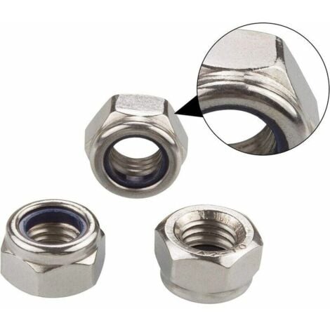 165Pcs Nylon Écrou de Blocage Assortiment Kit,， Ecrous Hexagonal Verrouillage en 304 Acier Inox ...