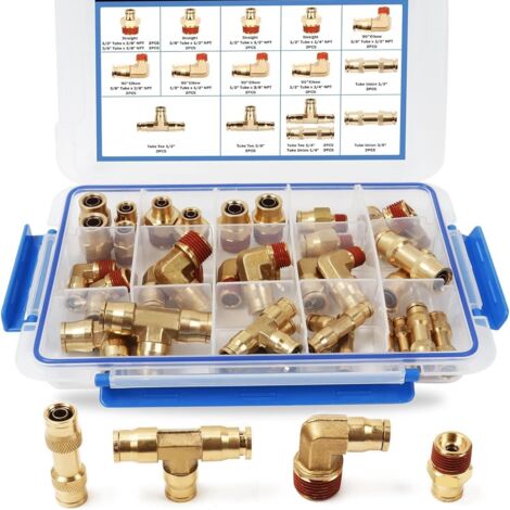 Assortiment de 32 raccords de conduite de frein à air DOT en laiton, 1/4", 3/8", 1/2", kits de ...