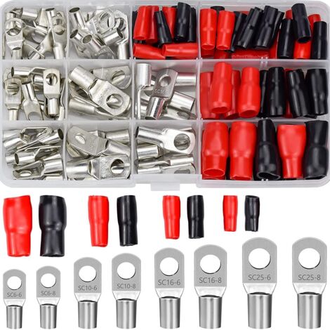 120 Pièces Cosse à Sertir Kit, Cosses Électriques Trou Boulon en Cuivre, Bornes de Batterie ...