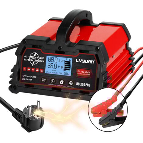 Chargeur de Batterie de Voiture Intelligent 20A 12V/24V 10A, Chargeur de Voiture LCD, mainteneur ...