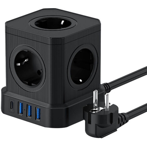 Multiprise (16A/4000W) 5 prises françaises avec 3 ports USB et 1 port ...