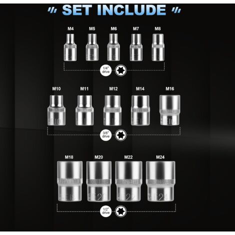Douille 1/4" 3/8" 1/2", Douille de profilés E Torx E4, E5, E6, E7, E8, E10, E11, E12, E14, E16 ...