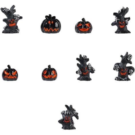 9PCS Halloween Mini Figurines Set Mini Black Tree Monsters and Pumpkins ...