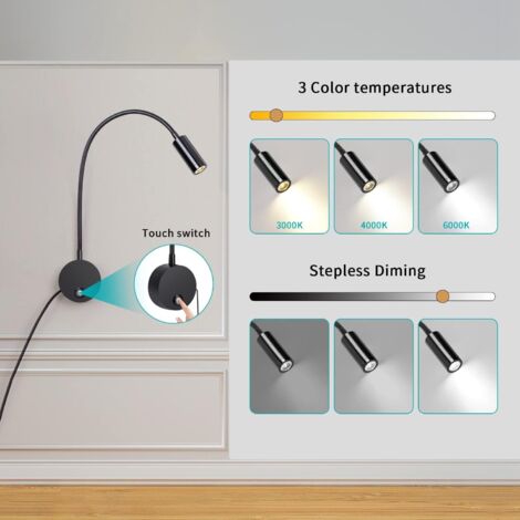 Liseuse murale,Lampe de chevet murale LED avec interrupteur tactile ...