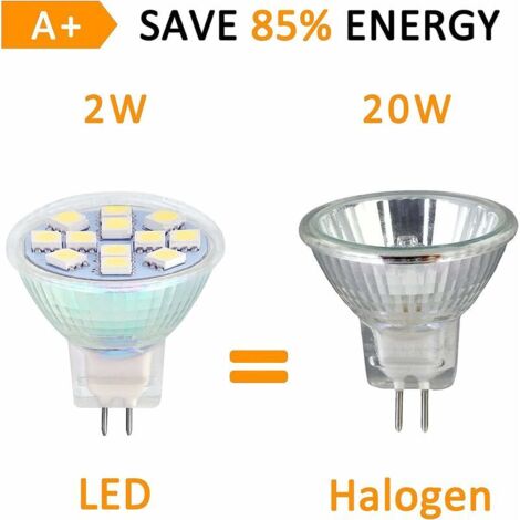 MR11 GU4 LED 2W Blanc Froid 6000k, 120° 200LM, Halogène MR11 10W 20W Équivalent, AC DC 24V 12V ...