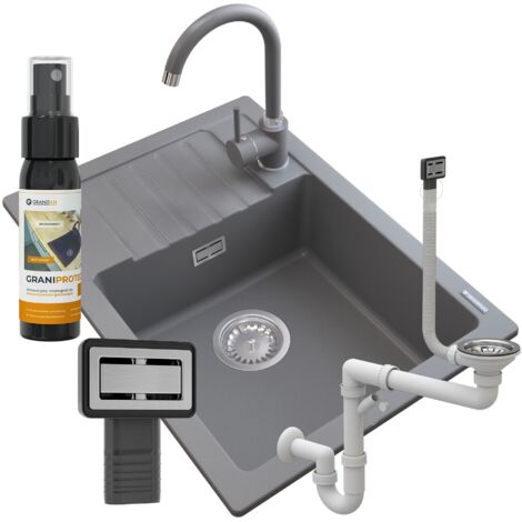 ÉVIER ARGOS GRIS GRANIT + MITIGEUR BETA + SIPHON