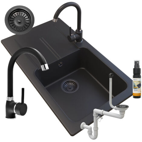 GRANIT NOIR ÉVIER TASOS + MITIGEUR BETA + SIPHON