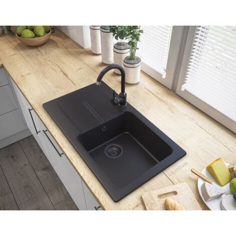 GRANIT NOIR ÉVIER TASOS + MITIGEUR BETA + SIPHON