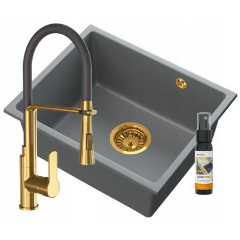 MANADO GREY UNDERMOUNT SINK GOLD + VEGAS MIXER TAP