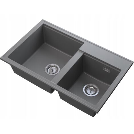 ÉVIER DOUBLE BAC GRANIT GRIS SIPHON CHROME HECTOR