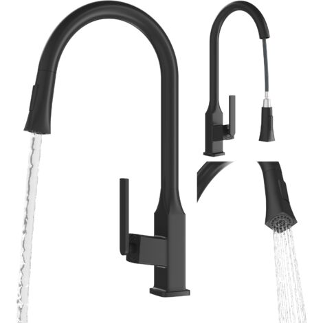 MITIGEUR CUISINE AVEC DOUCHETTE EXTRACTIBLE DOUBLE FONCTION NOIR MAT PASO