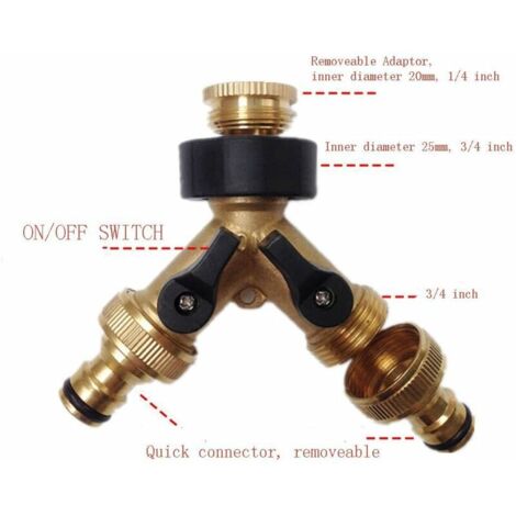 AlwaysH Solid Brass 2-Way Hose Splitter 2-Way Hose Connector with On ...