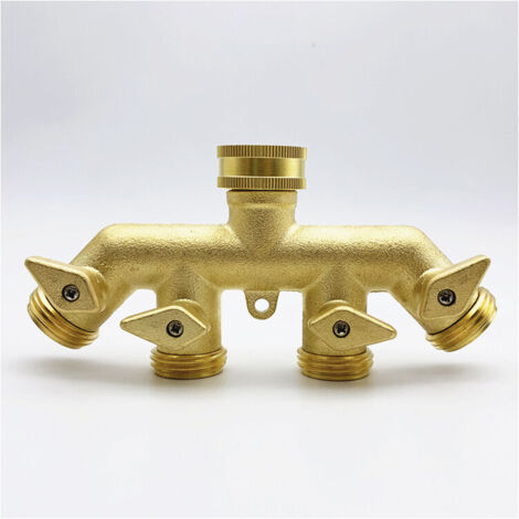 AlwaysH Hose Distributor (4 Way), Brass Garden Hose Adapter Four Way ...