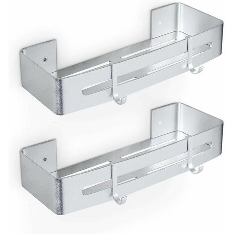 AlwaysH Set of 2 Aluminum Shower Shelves with Hooks without Drilling ...