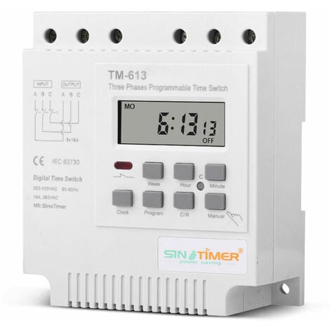 AlwaysH TM-613 Programmable Time Relay 380V/50-60Hz 16A Weekly Relay Power Timer Switch Three ...