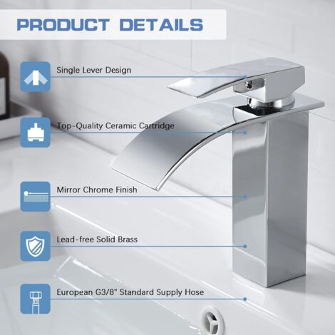 AlwaysH Modern Waterfall Bathroom Faucet, Elegant Design Waterfall Sink ...