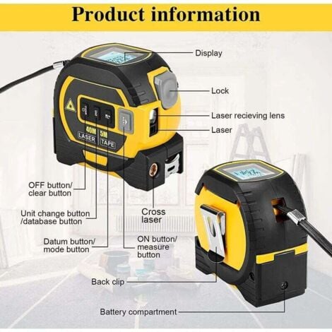 AlwaysH 3 in 1 Digital Laser Meter with Cross Line Laser, 131Ft Digital Laser Range Finder, 16Ft ...