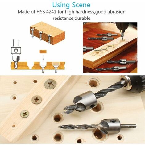 AlwaysH Woodworking Drill Bit with Countersink, 7 Pieces Steel ...