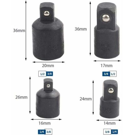 AlwaysH Set of 4pcs Increaser and Reducer Adapters 1/2, 3/8, 1/4 for ...