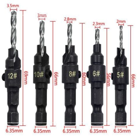 AlwaysH 6 Pieces HSS Hex Shank Drill Bits, 5 6 8 10 12 1/4" Adjustable ...