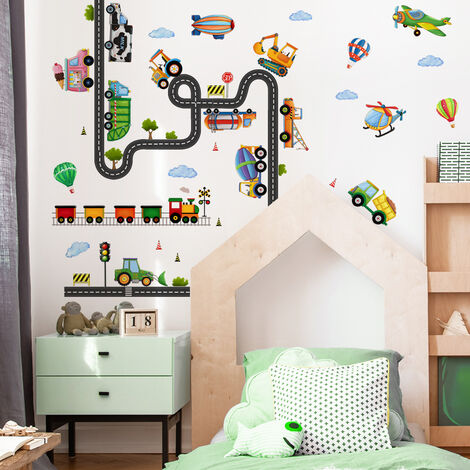 AlwaysHCartoon Planes Clouds Truck Train Wall Sticker Wall Decal Self ...