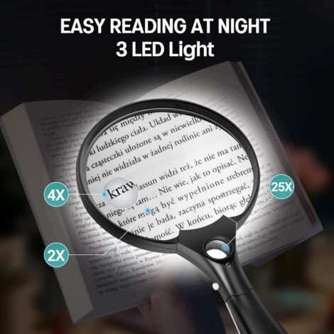 AlwaysHLighted Magnifying Glass, 5.5 Inch Large Magnifier 2x 4x 25x ...