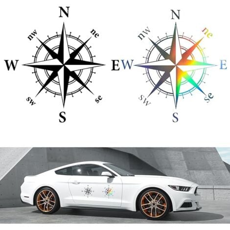 AlwaysH 2 Pieces Compass Stickers, Reflective Compass Car Sticker ...