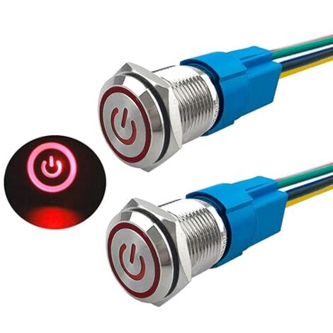 AlwaysH 2 Pieces 16 mm Self-Locking Push Button Switch, 12V/24V 5A IP65 ...