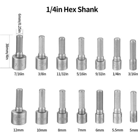 AlwaysH 14 Pieces Hex Socket Nut Wrench Adapter, Screwdriver Insert ...