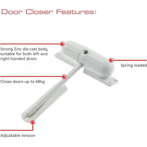 AlwaysH Spring Loaded Door Closer with 1/2 Hour Fire Rating - Surface ...