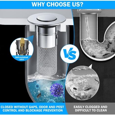 AlwaysH 2 Pieces Basin Drain for 34-40mm Drain, Improved Drain Plug ...