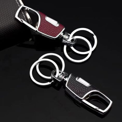 AlwaysH 2 Pack Car Key Chain with 2 Metal Rings, Black and Burgundy