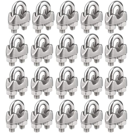AlwaysH 20Pcs M5 Wire Rope Clips, Stainless Steel Cable Clamp U-Bolt ...