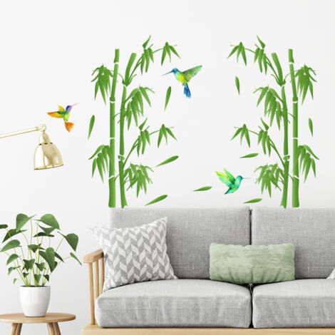 AlwaysH Large Bamboo Wall Stickers Green Plant Birds Wall Decals ...
