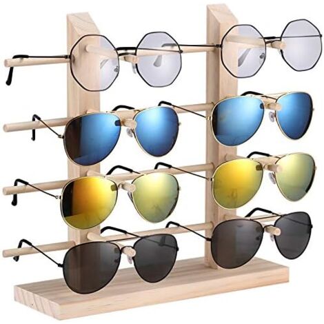 AlwaysH Wooden Sunglasses Display Stand, Double Row, 8 Pairs, Linen ...