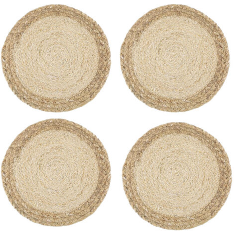 AlwaysH Set of 4 Handwoven Natural Cotton Burlap and Water Straw Woven ...