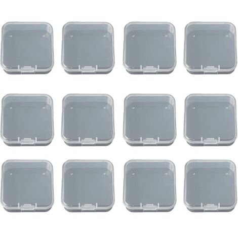 AlwaysH 12pcs Clear Plastic Square Storage Boxes with Lids for Beads, Earplugs and Other Small ...