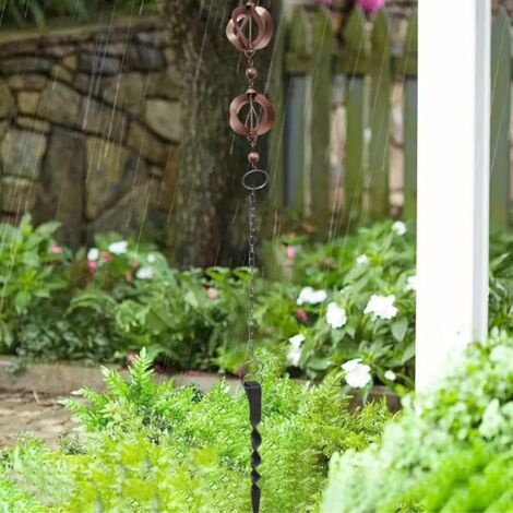 AlwaysH 13 Inch Rain Chain Anchor with 17 Inch Chain, Spiral Iron Rain ...