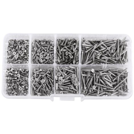 Kit de vis M2, vis à tête plate en acier au carbone nickelé 800pcs, vis autotaraudeuses ...