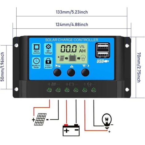 30A 12V/24V Contrôleur de Charge Régulateur Panneau Solaire de Batterie Intelligent PWM avec 5V ...
