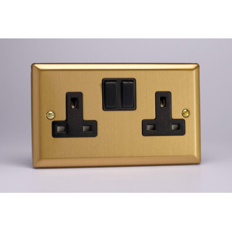 Varilight 2-Gang 13A Double Pole Socket - Brushed Brass Finish