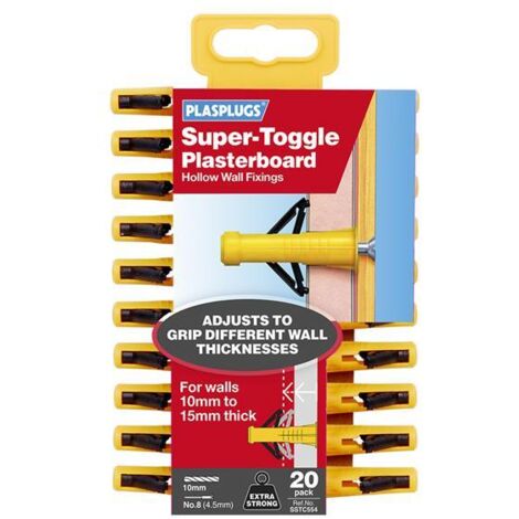 Plasplugs 10mm Super Toggle Plasterboard Hollow Wall Plugs x20 SSTC554CC