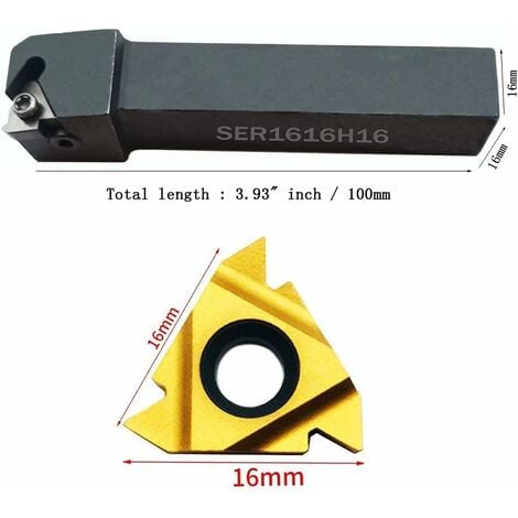 5/8" SER1616H16 Porte-outil de tournage en carbure de tungstène indexable avec 10 lames 16ER ...
