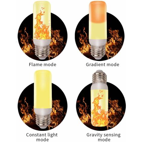 Lot de 4 ampoules flamme 3 W E27 effet feu vacillant, avec 4 modes d'clairage, IP42,tanche, pour ...