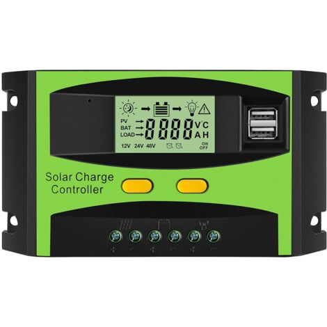 30A 12V/24V Contrôleur Chargeur Solaire Régulateur Panneau Solaire,avec 5V Double Port USB LCD ...