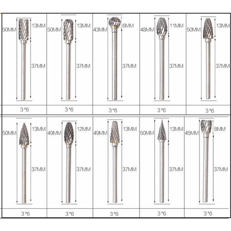 Lime rotative, fraise rotative à double coupe, 10 pièces fraises en acier au carbure de ...