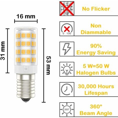 Ampoules LED E14, 5W (Équivalent à 50W), Blanc Chaud (3000K), AC220-240V, Sans Scintillement ...