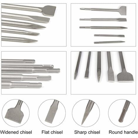 Burin SDS Lot de 5 Burins avec 2 Burin Pointu et 3 Burins Plats, Outil ...