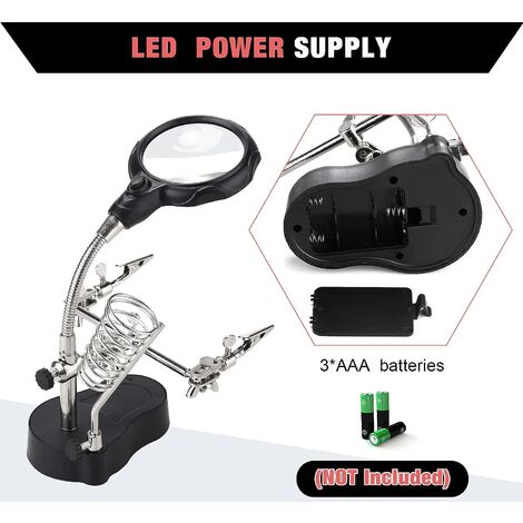 Troisième Main 3.5 x 12 x Loupe de Table Support 2 LEDs Loupe sur Pied ...