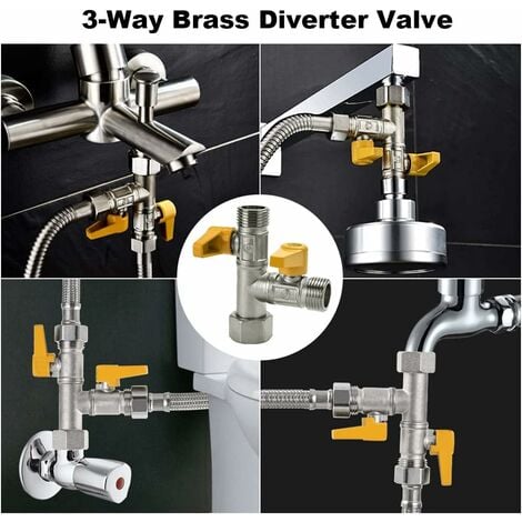 Vanne 3 Voie Raccord T Robinet wc 3 Voies Douchette G 1/2 Vanne de Dérivation de Douche à 3 ...